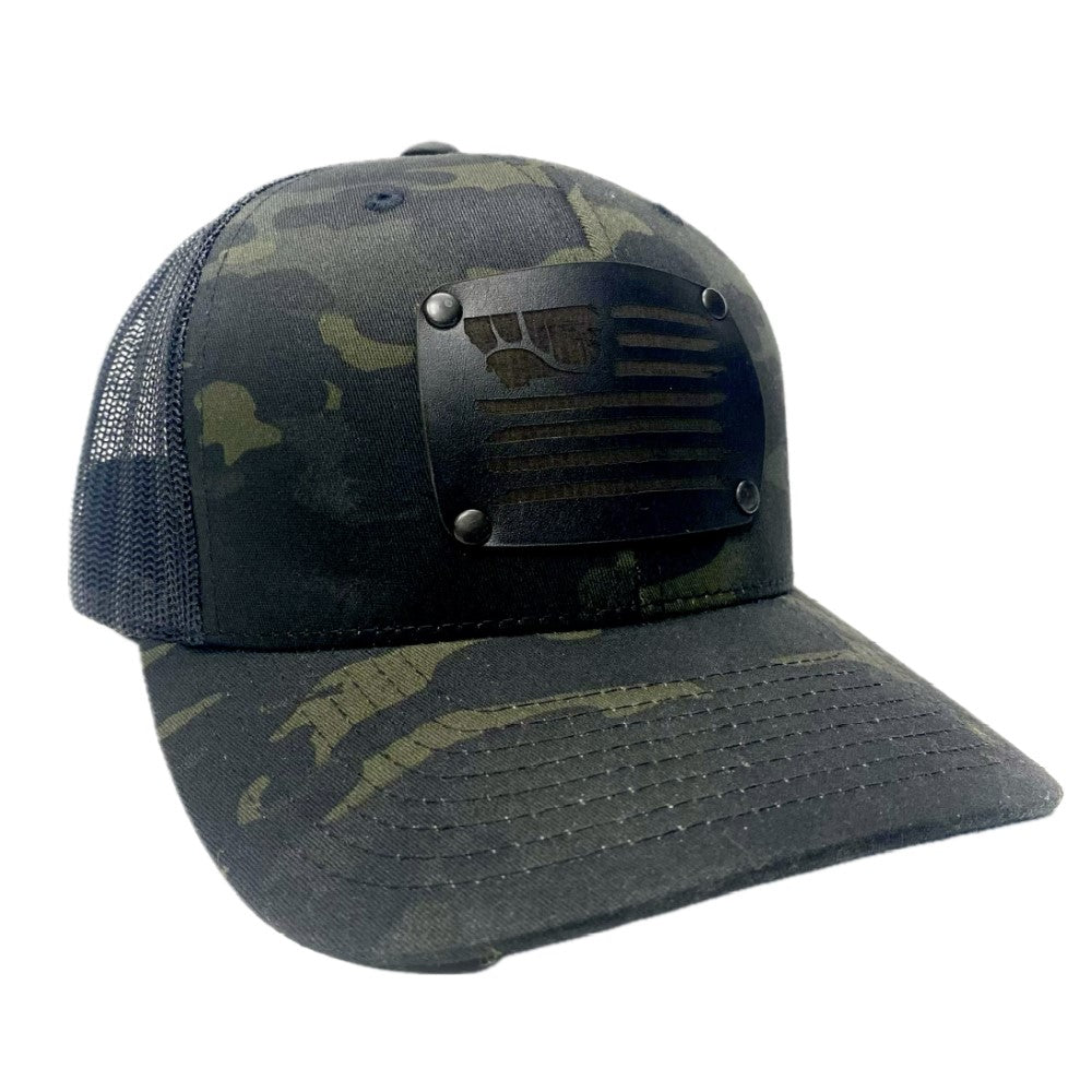 HUNT MONTANA - PREMIUM LEATHER PATCH - MONTANA ELK HUNTING HAT -BLACK